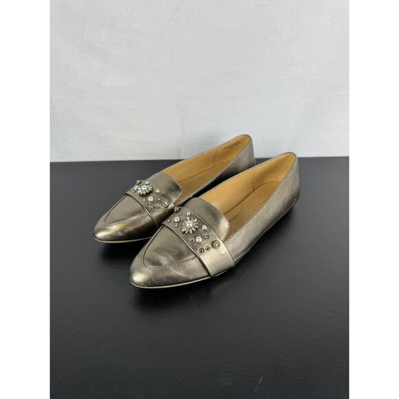 Talbots | Shoes | Talbots Gold Leather Rhinestone Slip On Flat Loafer ...